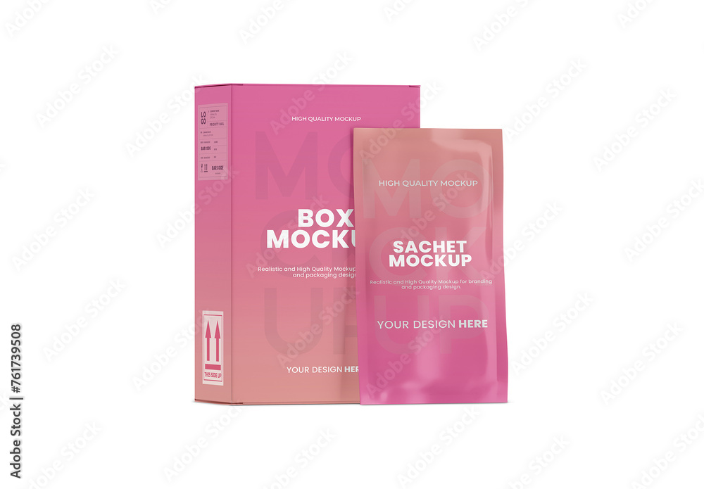 Sachet with Box Mockup Stock Template | Adobe Stock