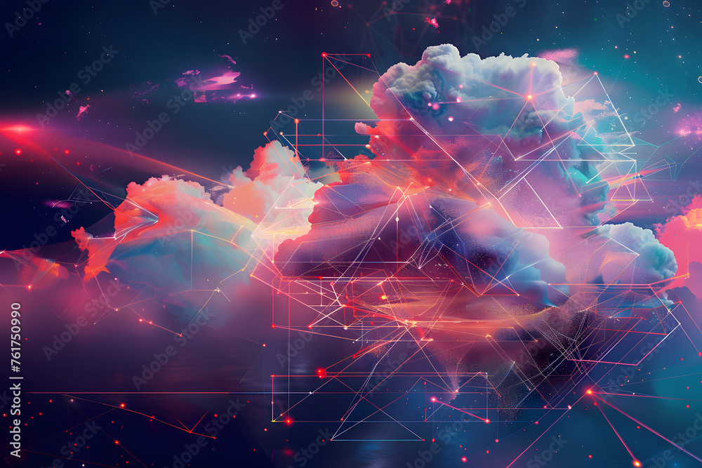 visualization of a red digital cloud in the real world, internet virus ...