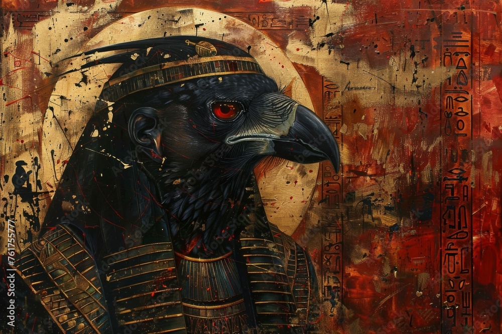 Horus Egyptian deity depicted as a falcon in a mythical oil painting ...