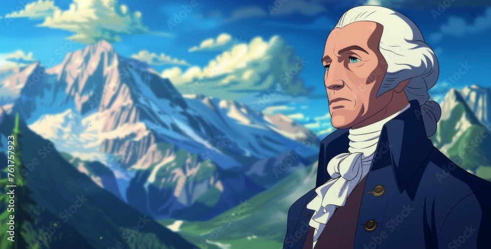 Cartoon George Washington in an animated historical president setting ...