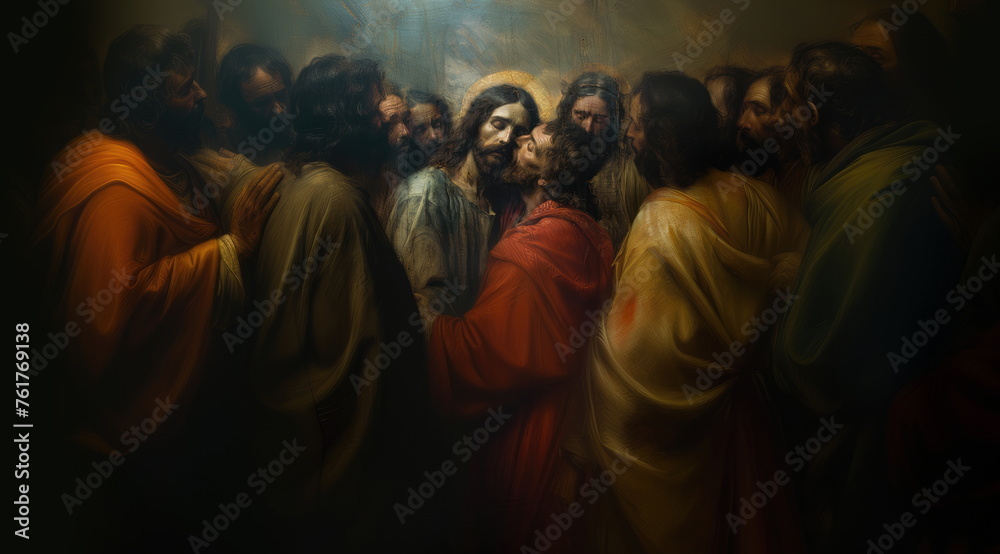 Betrayal The Kiss of Judas by Jesus Christ. 12 apostles Stock ...