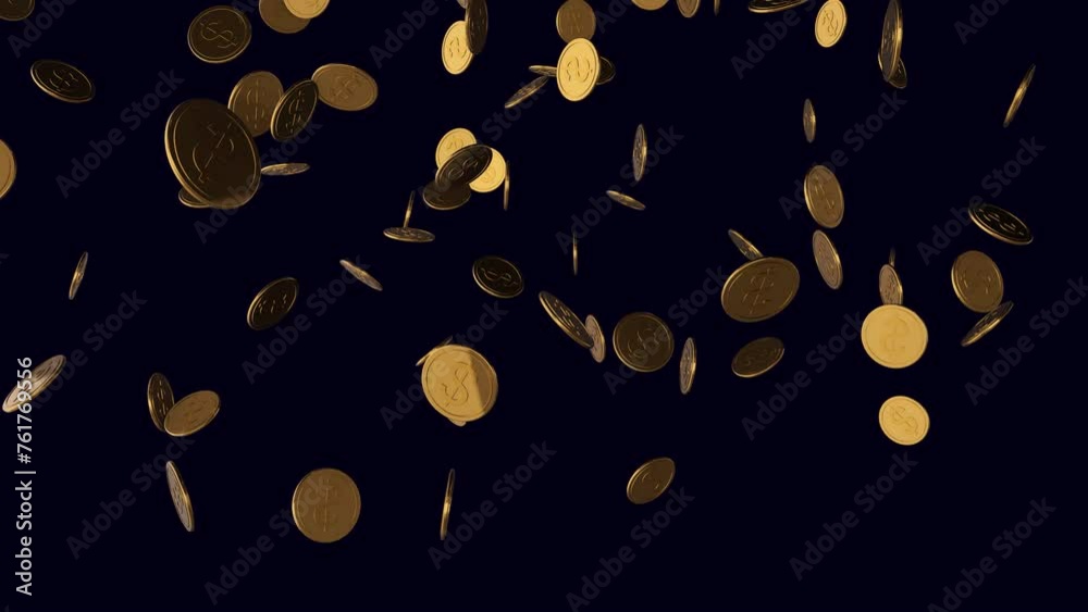 Coins drop. Coins rain animation on transparent background. Falling ...