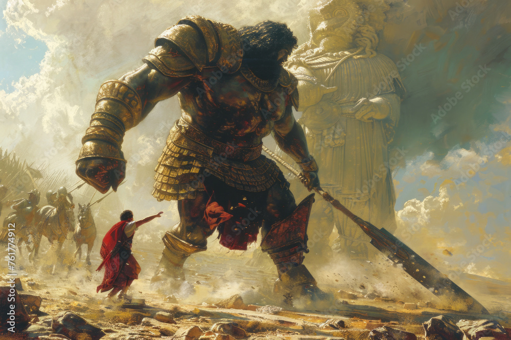 The Story of David and Goliath, A Biblical Tale Stock Illustration ...