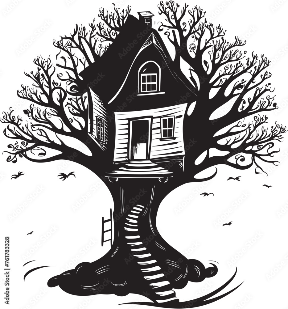 TimberTower Iconic Emblem of Treehouse Icon NestledNook Hand Drawn ...