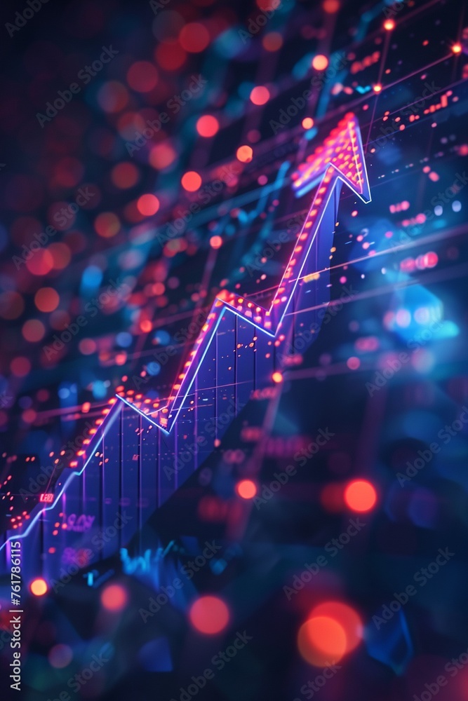 A futuristic arrow intersects with a graph depicting the upward trend ...