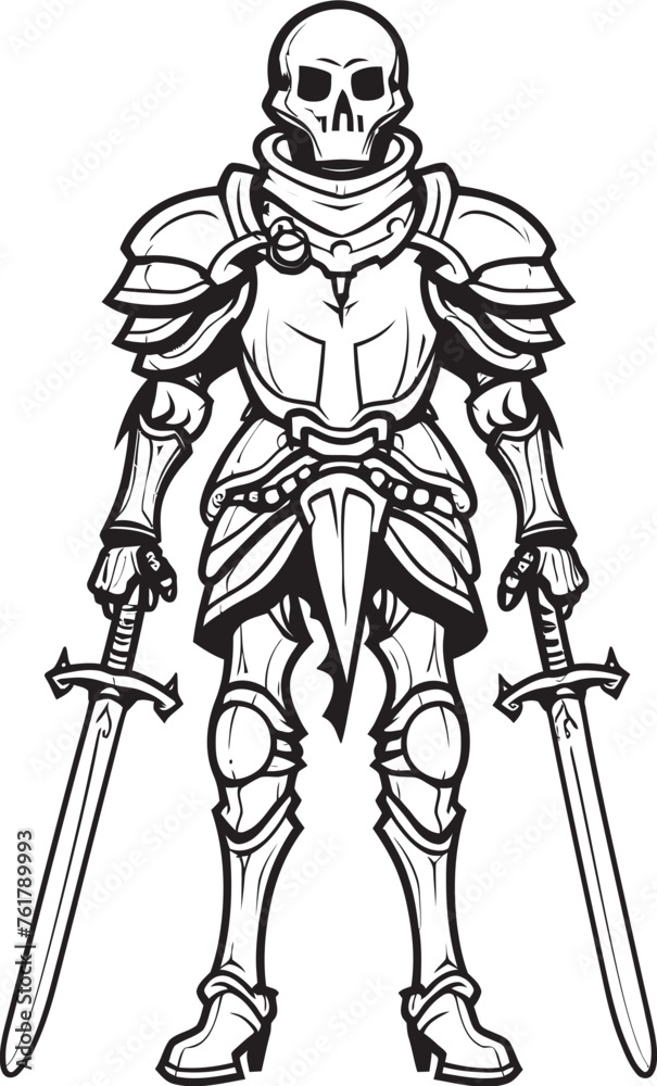 Ebonclad Paladin Skeleton Knight Symbol in Black Vector Haunted ...