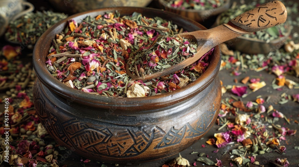 Dry Healing Herbs Mix from Various Medicinal Plants in Rustic Bowl ...