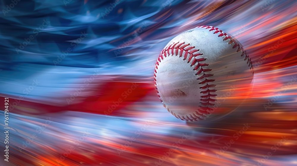 Baseball in motion with American flag background - Dynamic image of a ...