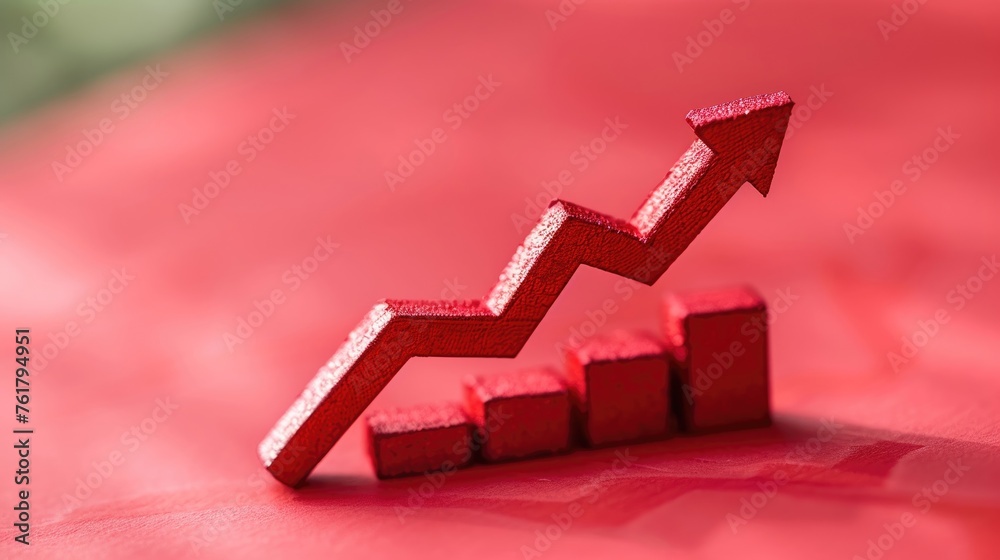 Red arrow graph on a bright background - This image showcases a red ...