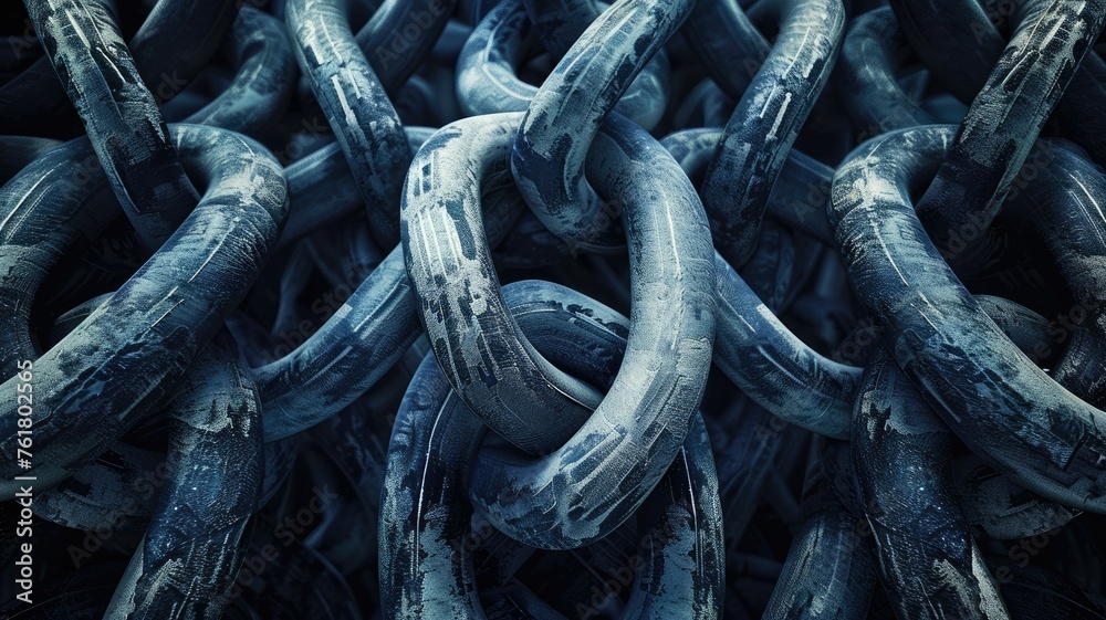 Intricate pattern of interlocking industrial chains - A detailed shot ...