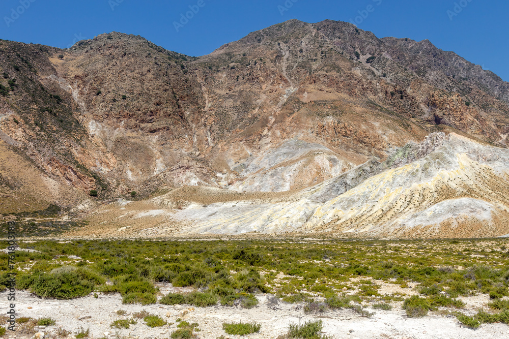 Partial view of the volcano crater in Nisyros island. Nisyros is made ...