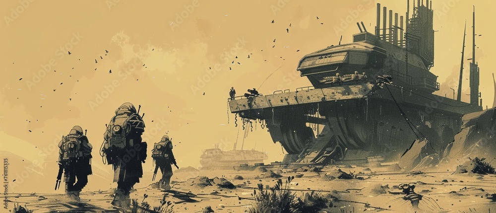 Illustrate a climactic moment from a post-apocalyptic story where ...