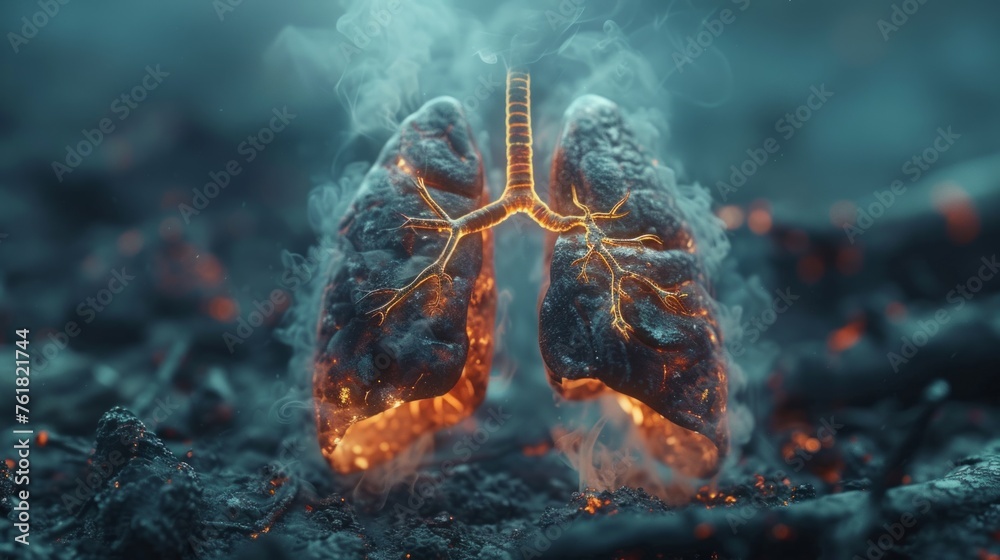 Unhealthy, sick lungs with poor air quality. Human lungs and bronchial ...