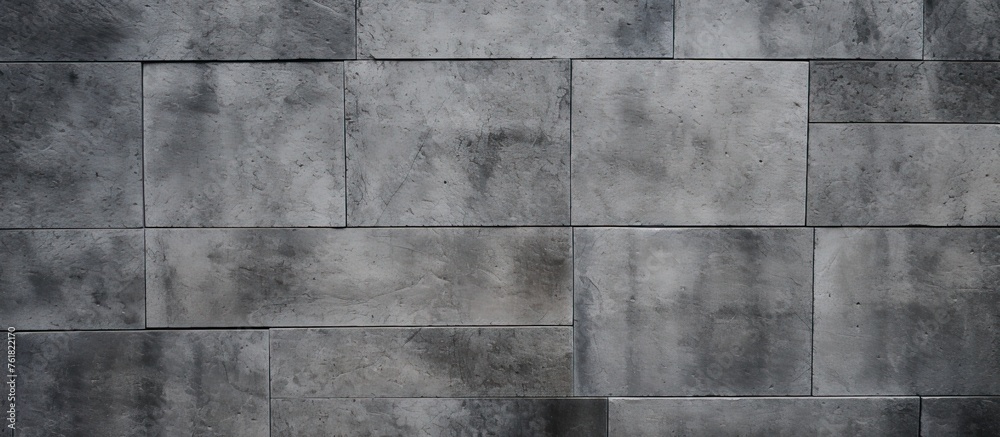 A close up of a rectangular grey brick wall with parallel lines ...