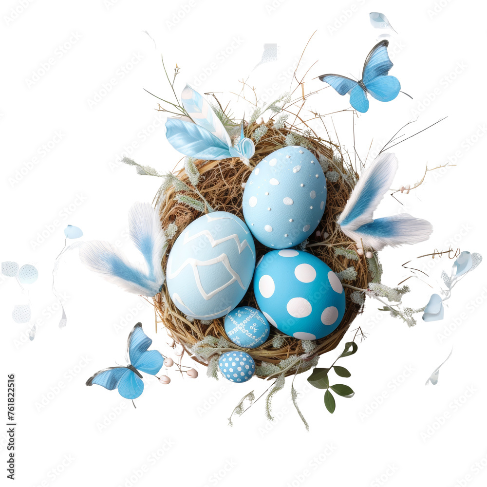 Easter themed border with blue eggs in a nest and bunny ears. Easter ...