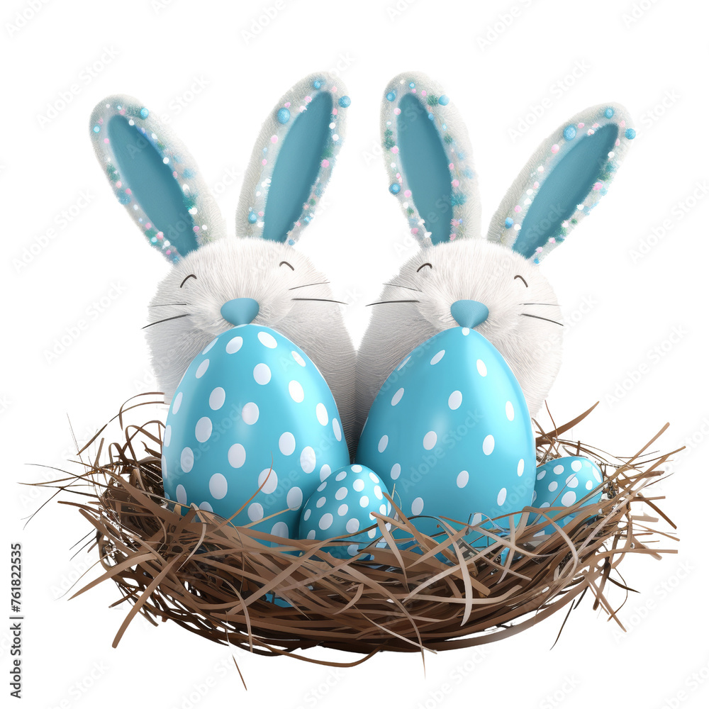 Easter themed border with blue eggs in a nest and bunny ears. Easter ...