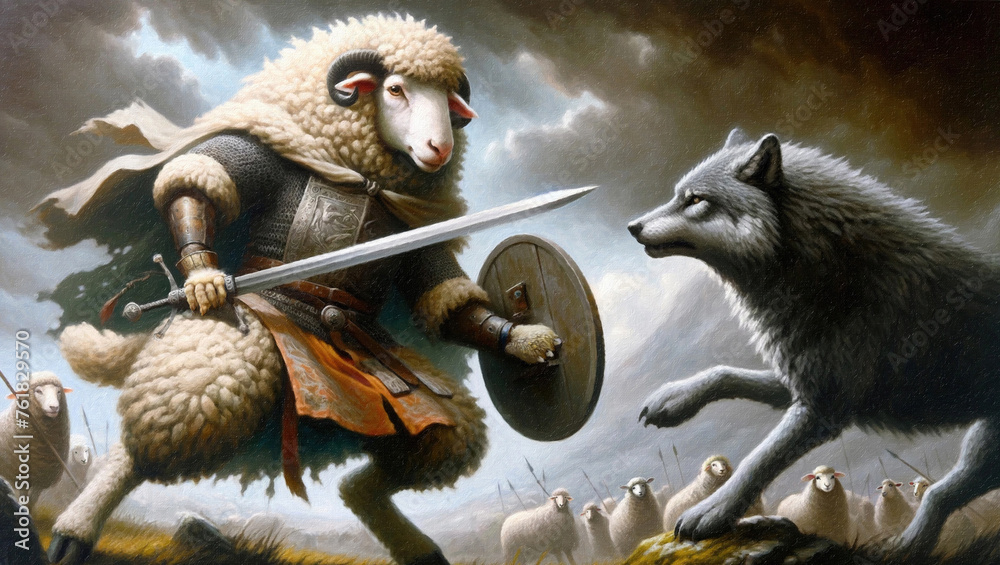 The sheep strikes back: Illustration of brave sheep warrior fighting ...