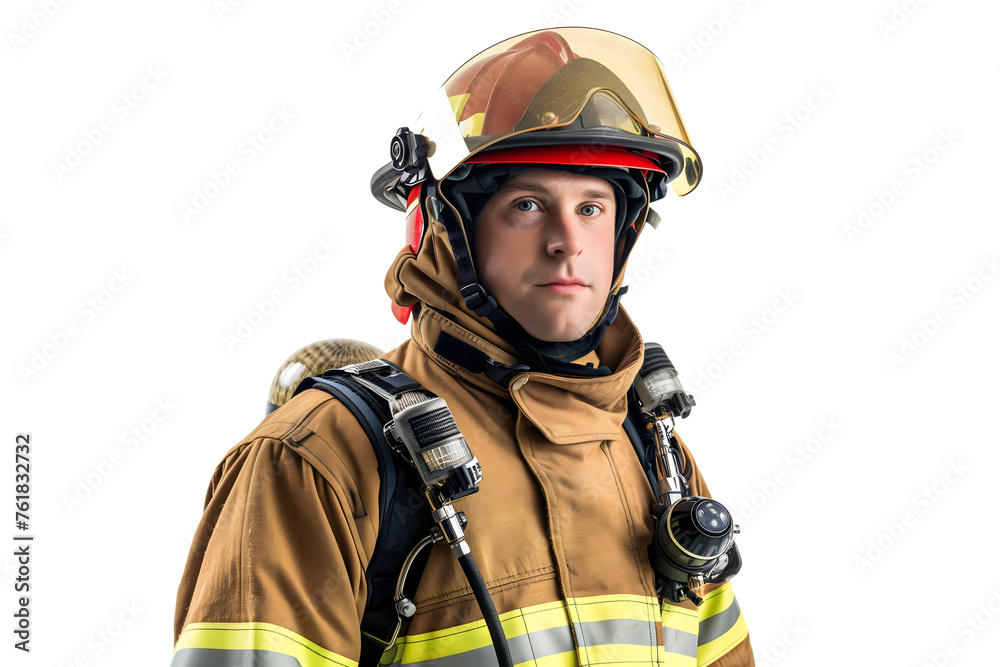Firefighter in Full Gear Ready for Action - Isolated White Transparent ...