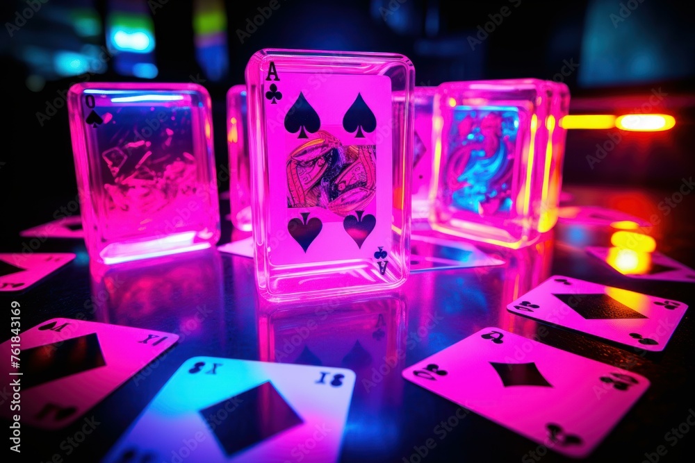 Eye-catching Neon play cards. Success game play. Generate Ai Stock ...