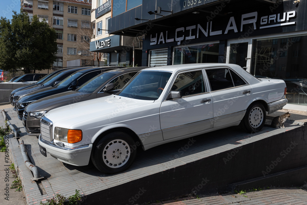 ISTANBUL, TURKEY - MARCH 12, 2024: 1989 Mercedes Benz 300 is a range of ...