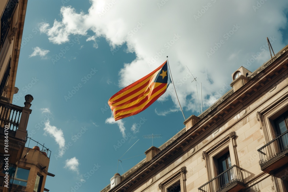 Catalonian independentist Flag (Estelada) Billowing in a Light Wind in ...