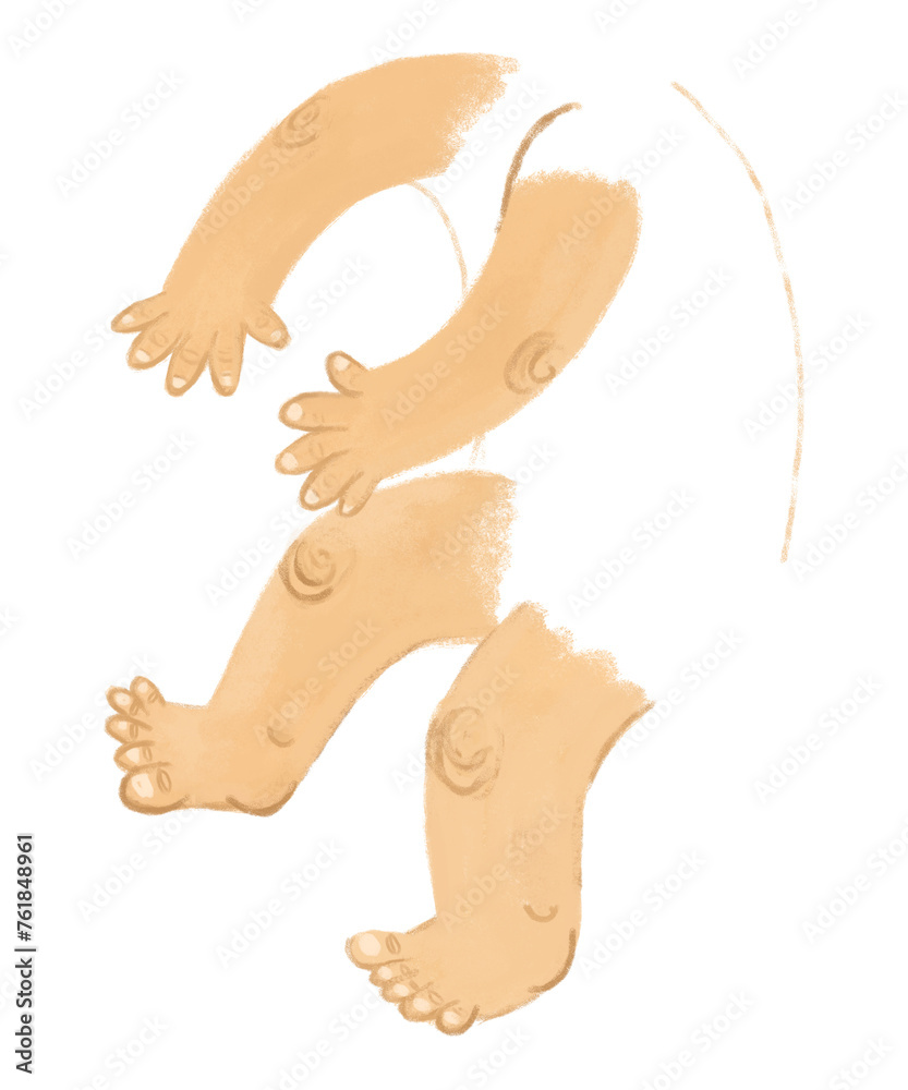 cartoon scene with young boy as anatomy model of body parts on white ...