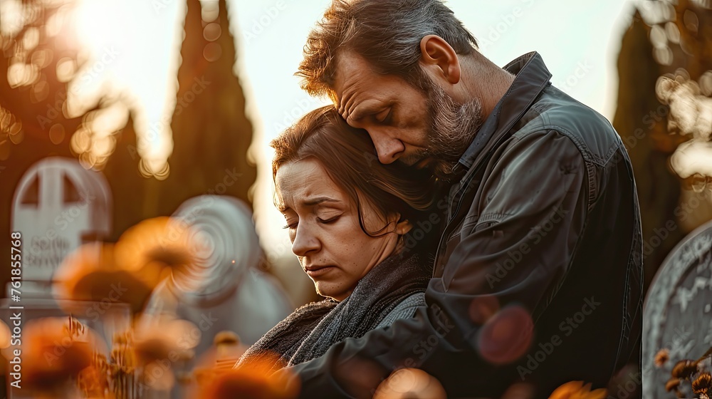 Sad. funeral support and people care for grief mourning lost one's ...