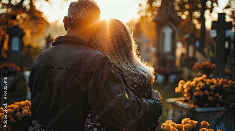 Sad. funeral support and people care for grief mourning lost one's ...