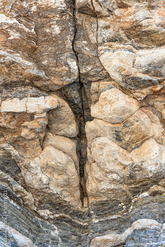 Nature force compressed cracked rock layers structure formation close ...