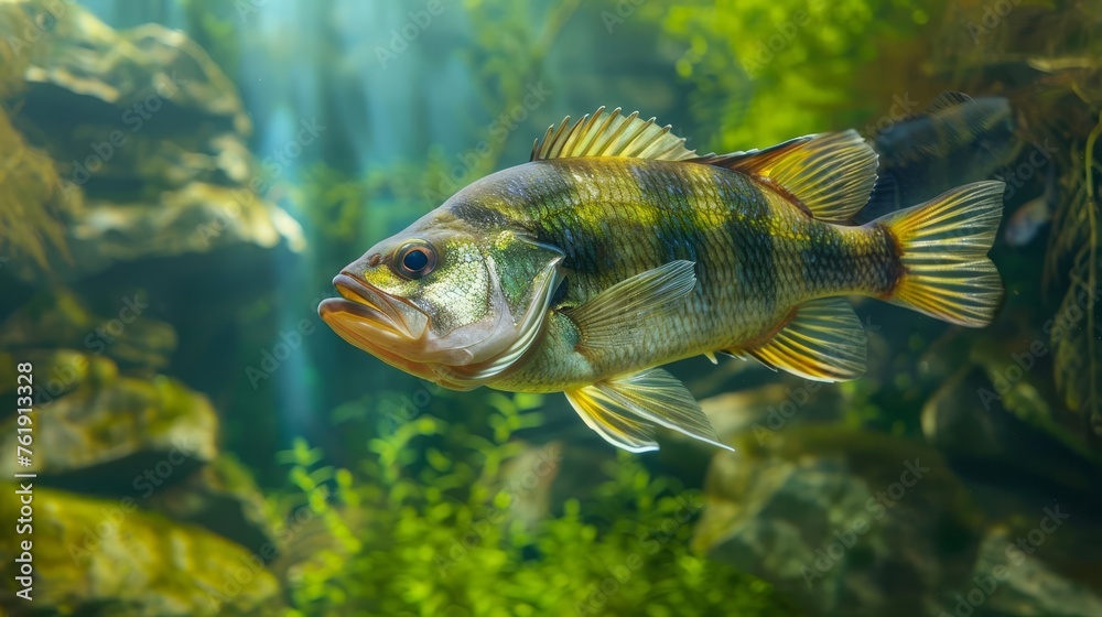 Big freshwater perch in its natural aquatic environment, emphasizing ...