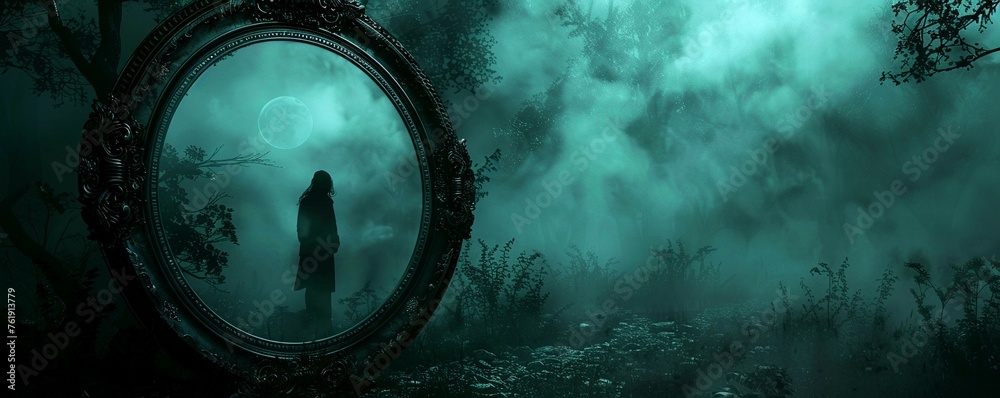 Enchanted Reflection, ornate frame, showing the hidden fears of a ...