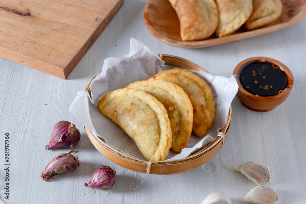 Cireng filled with spicy chicken, made from tapioca flour with stir ...