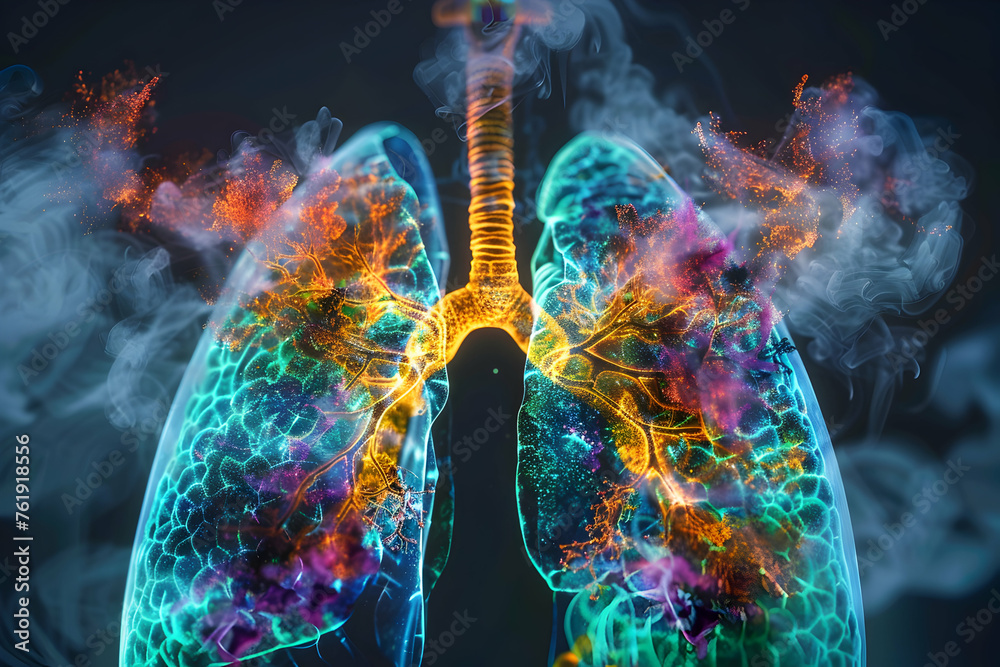 Creative futuristic rendition of an MRI scan of the lungs, with a ...