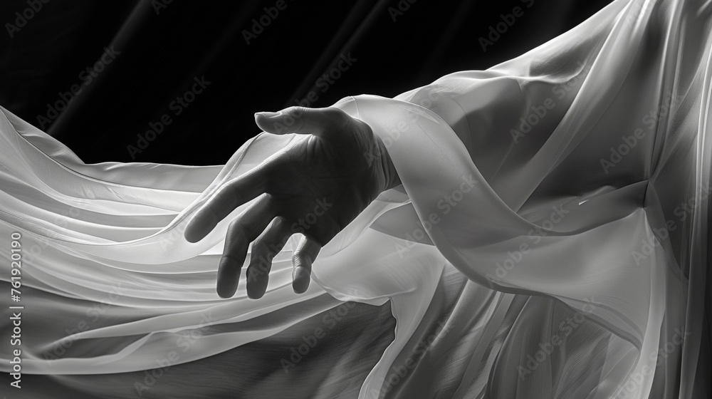 A hand adjusting the smooth flowing fabric of a Tai Chi robe ...