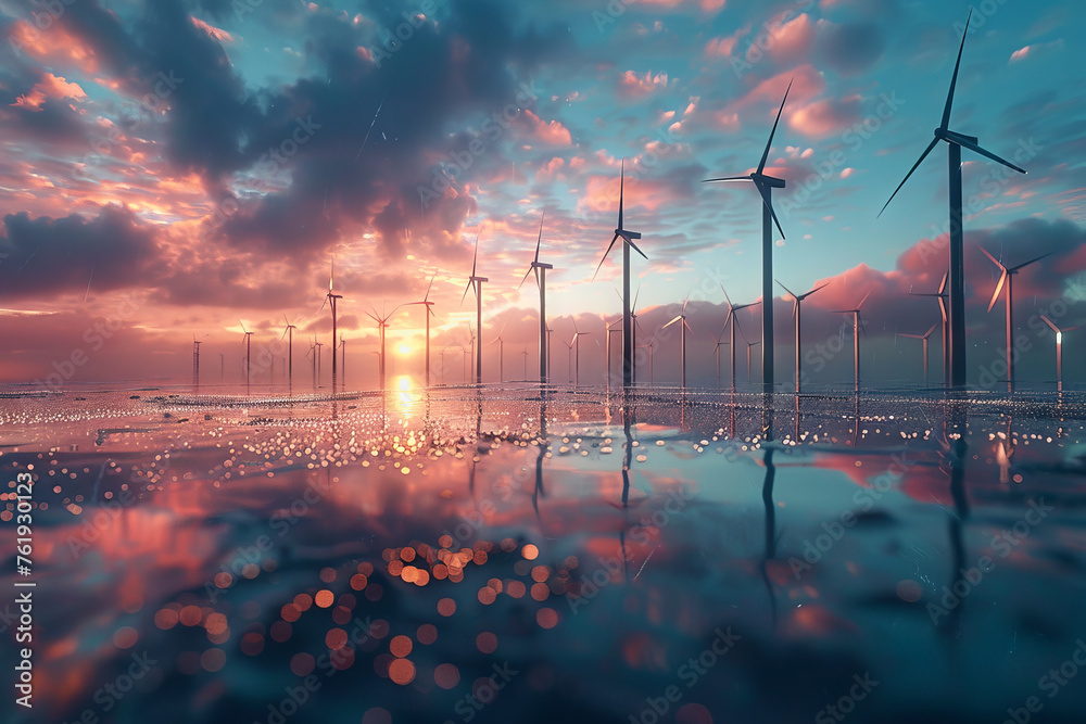 Wind power plant and technology. Smart grid. Renewable energy. Sustainable resources. Stock ...