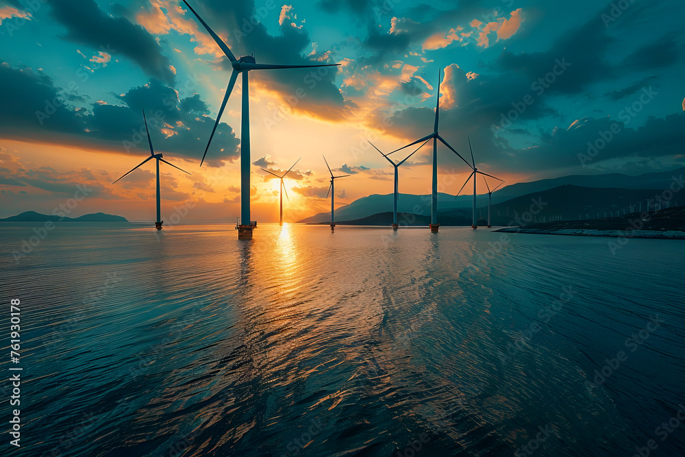 Wind power plant and technology. Smart grid. Renewable energy. Sustainable resources. Stock-Foto ...