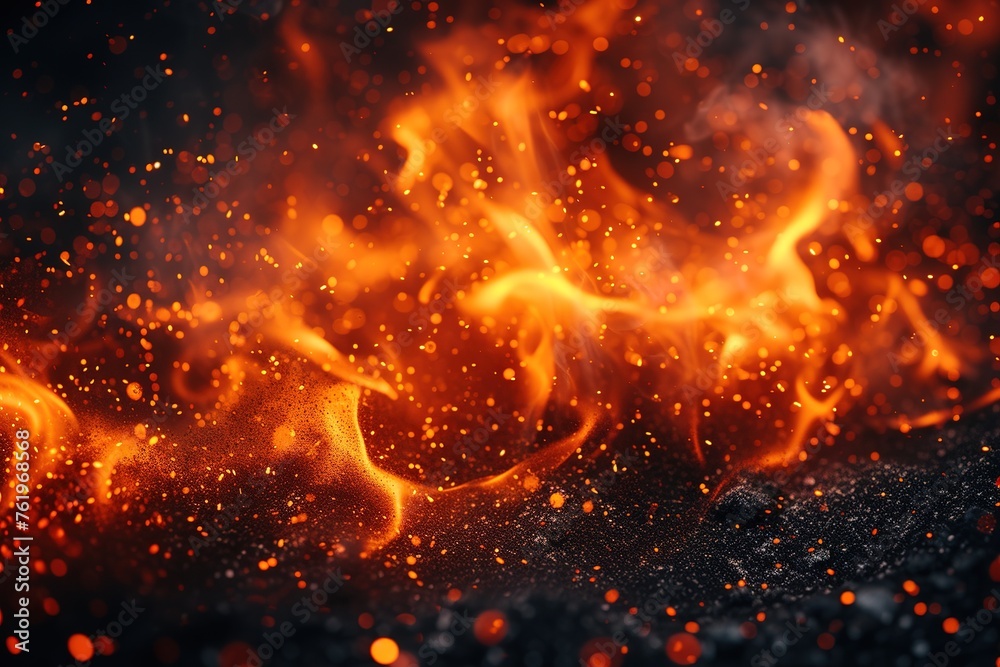 Fire and ember overlay effect and smoke background. Grill hot flame ...