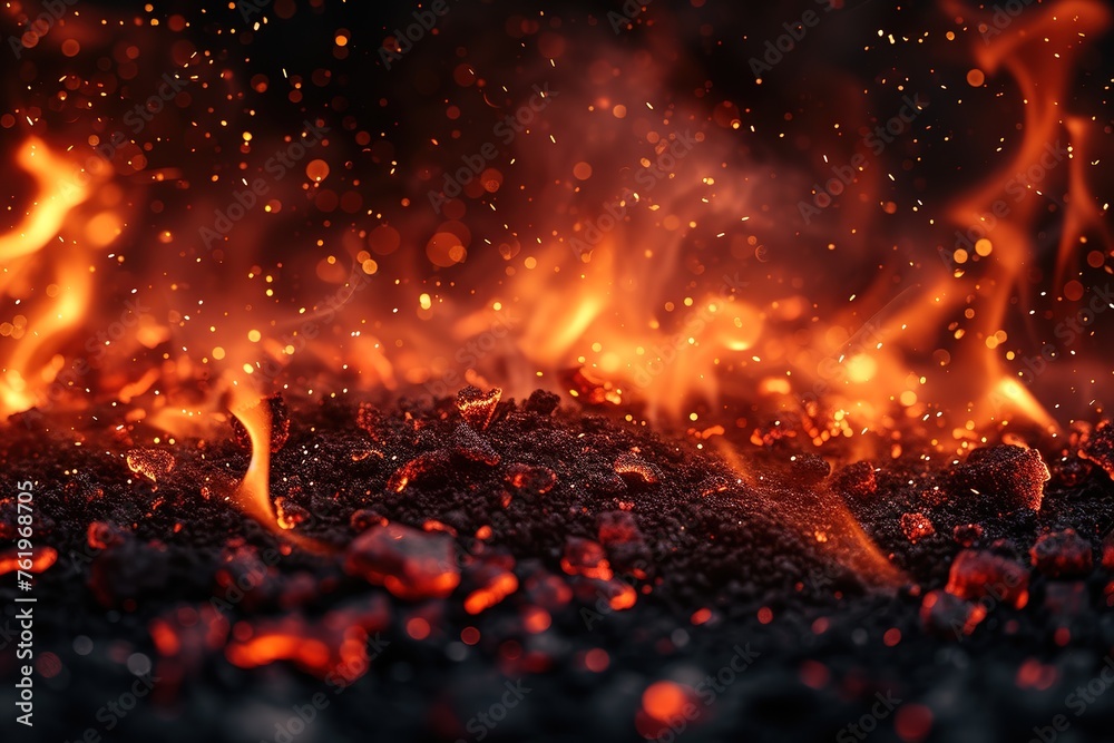 Fire and ember overlay effect and smoke background. Grill hot flame ...
