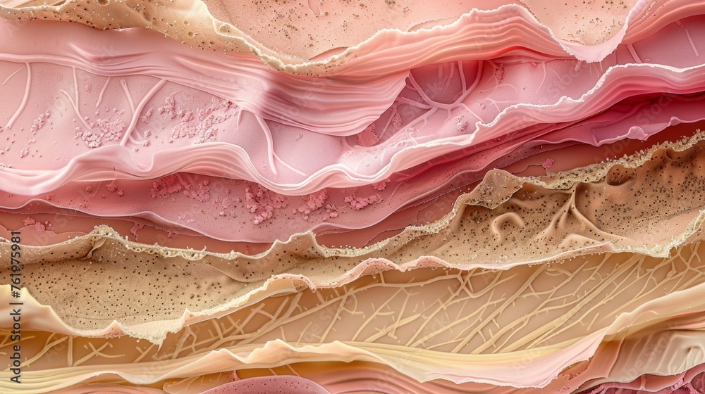 The layers of the skin are highlighted in shades of pink and tan ...