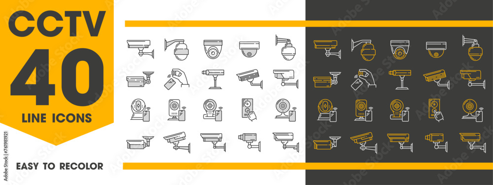 CCTV camera line icons of security surveillance and safety video ...
