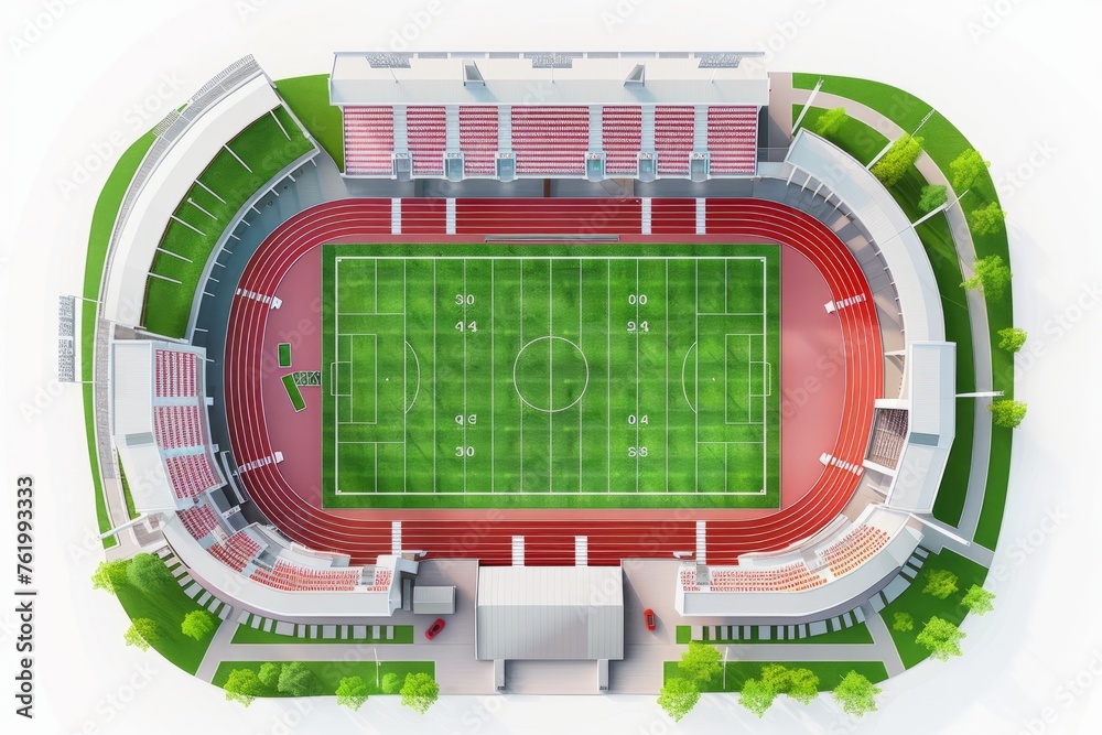 3D Render of sports arena with seating tiers, playing field, and ...