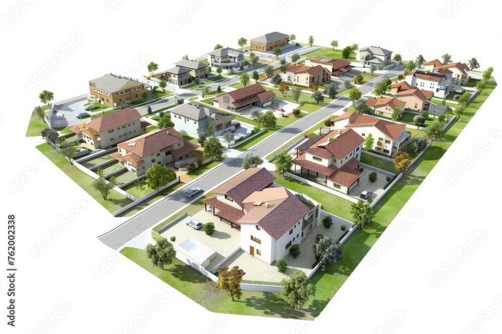 3D Render of residential community under development, with houses in ...