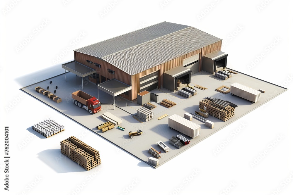 3D Render of warehouse expansion, with loading docks, storage racks ...