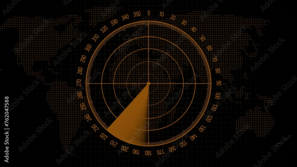 Radar screen animation on black background. Signal transmitted sonar ...