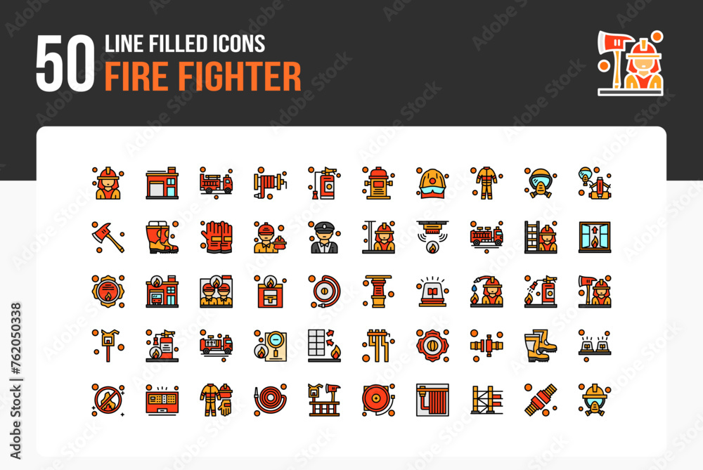 Set of 50 icons of Fire Fighter related to Firefighter, Fire Station ...
