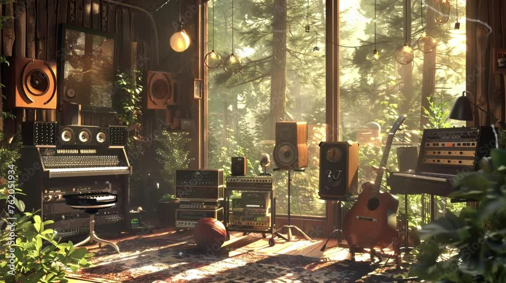 Imagine a music studio tucked away in a forest, where melodies ...
