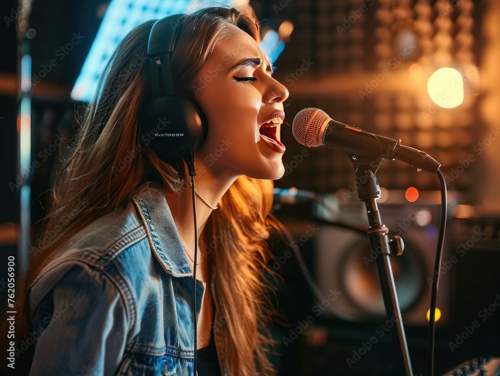 Expressive Gen Z Singer in Studio Stock Illustration | Adobe Stock