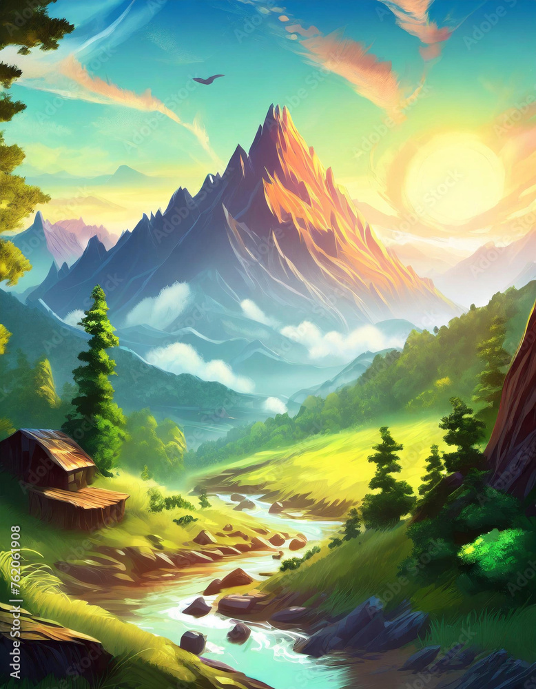 햇빛이 비치는 자연경관 Stock Illustration | Adobe Stock