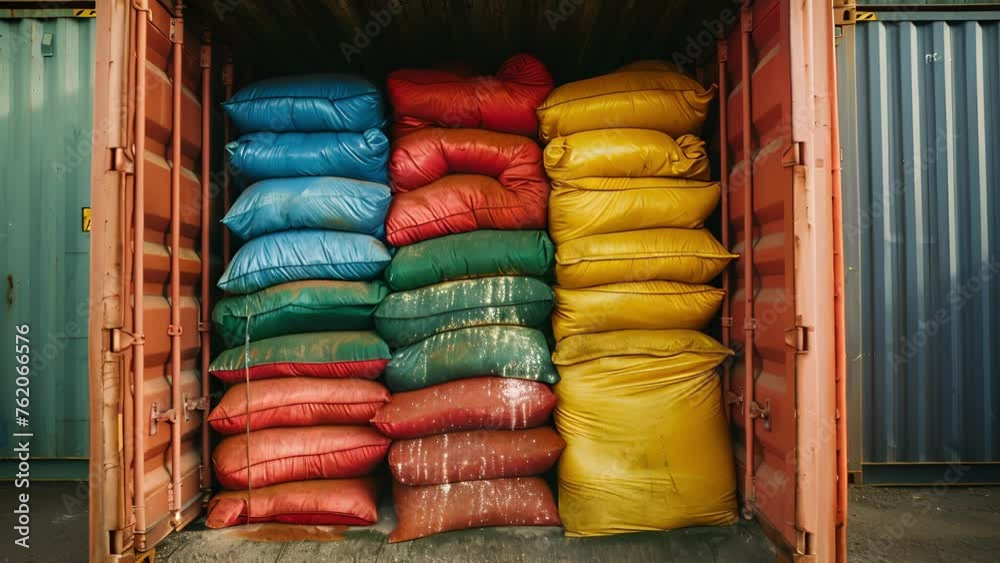 Vidéo Stock A zoomedin view of a shipping container filled with bags of ...