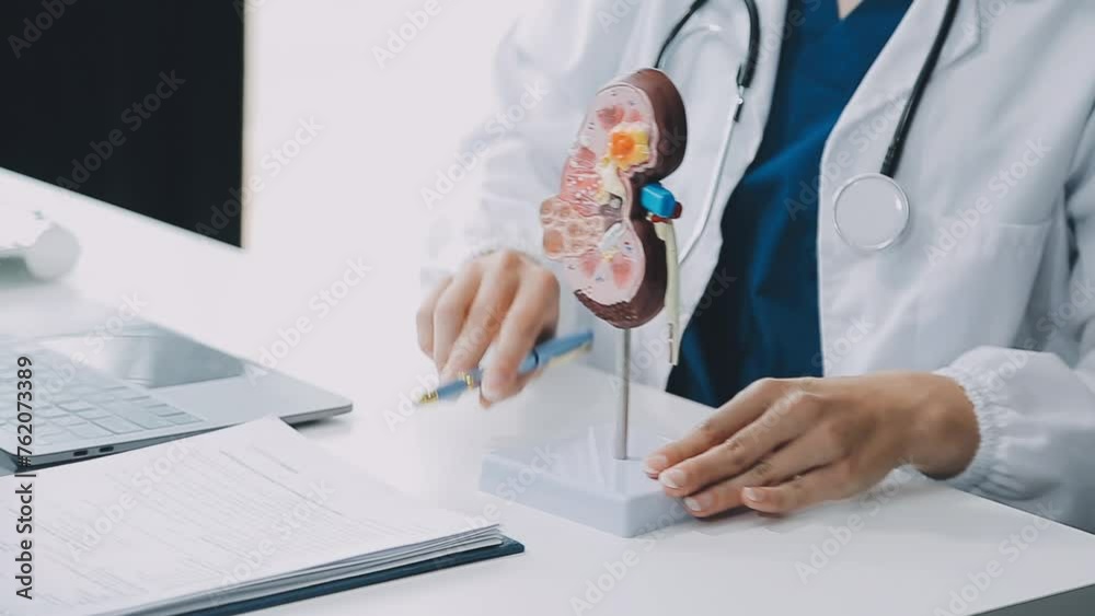 Doctor with human Pancreatitis anatomy model with Pancreas, Gallbladder ...